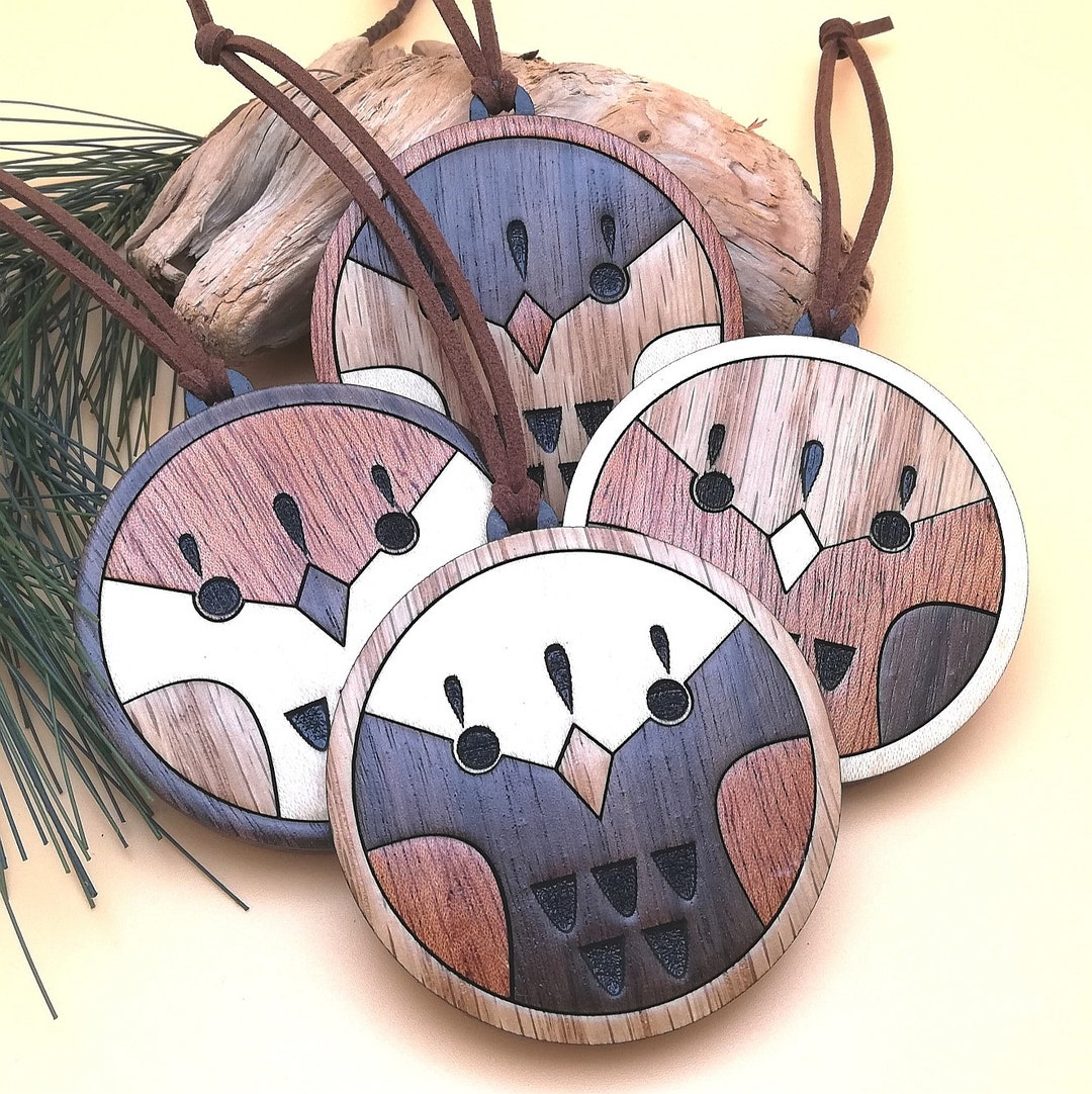 Wood Inlay Bird Ornament Set of 4 - Personalized Wooden Christmas Tree ...
