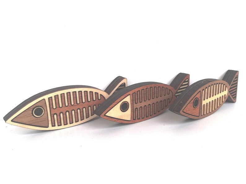 Wood Inlay Fish Magnets: Walnut, Mahogany, Maple - Set of 3 - Etsy