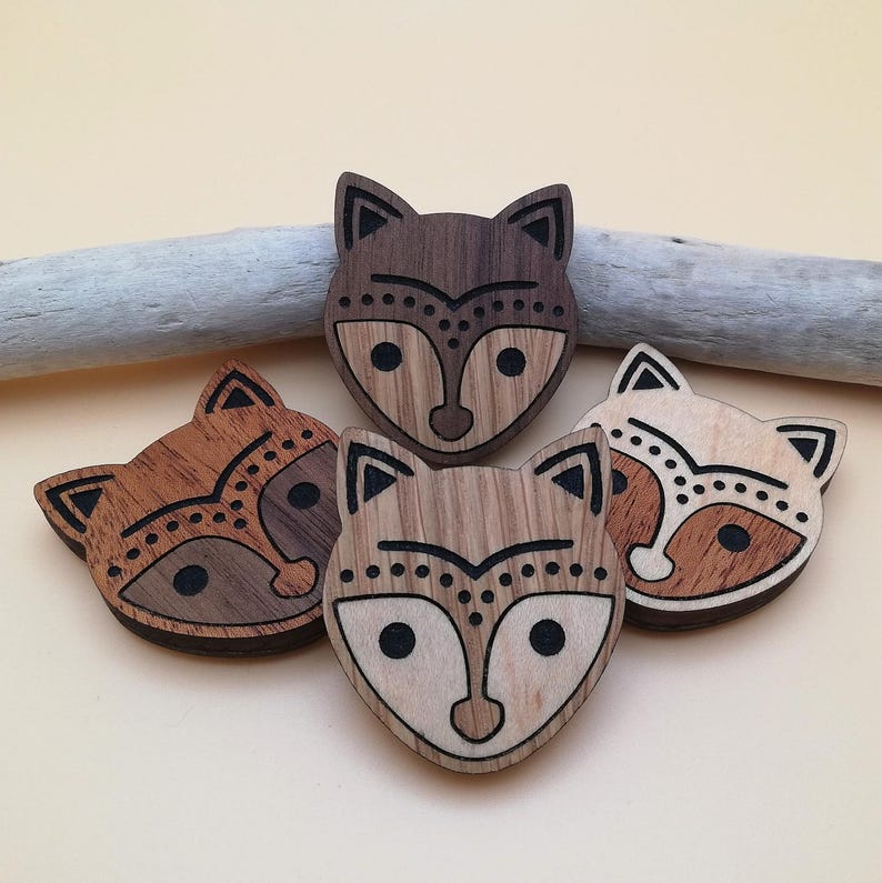 Wood Inlay Fox Magnet Set: Animal Fridge Magnets - Etsy