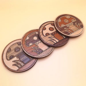 Wood Inlay Mushroom Coaster Set of 4. Wooden Toadstool Coasters ...
