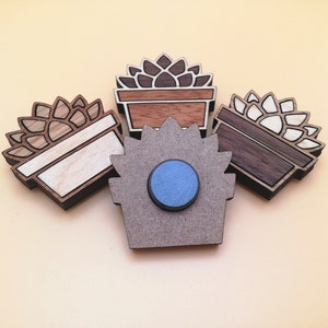 Potted Plants Wood Inlay Magnet Set of 4 - Wooden Cactus Fridge Magnets ...