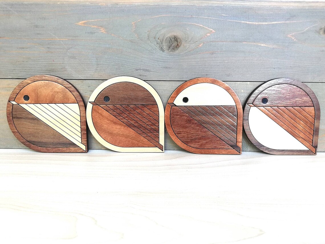 Wood Inlay Birds Coaster Set of 4 Chickadees. Animal Coasters - Etsy