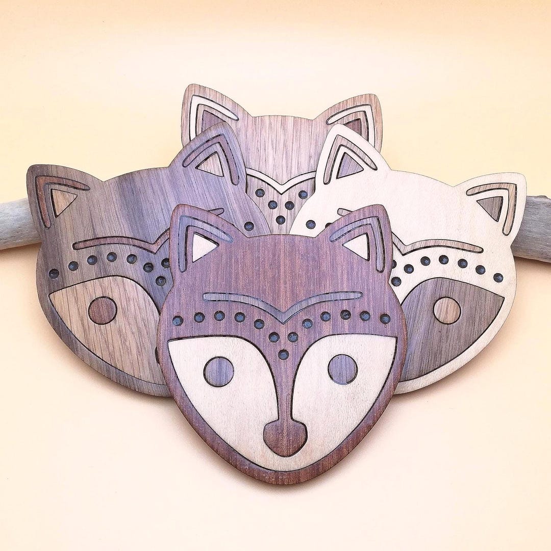 Wood Inlay Fox Coaster Set: Rustic Animal Lover Gift - Etsy