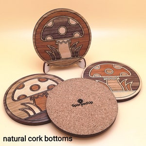 Wood Inlay Mushroom Coaster Set of 4. Wooden Toadstool Coasters ...
