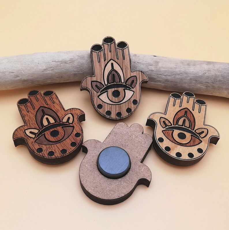 Wooden Hamsa Hand Fridge Magnets - Wood Inlay Set of 4 - Etsy