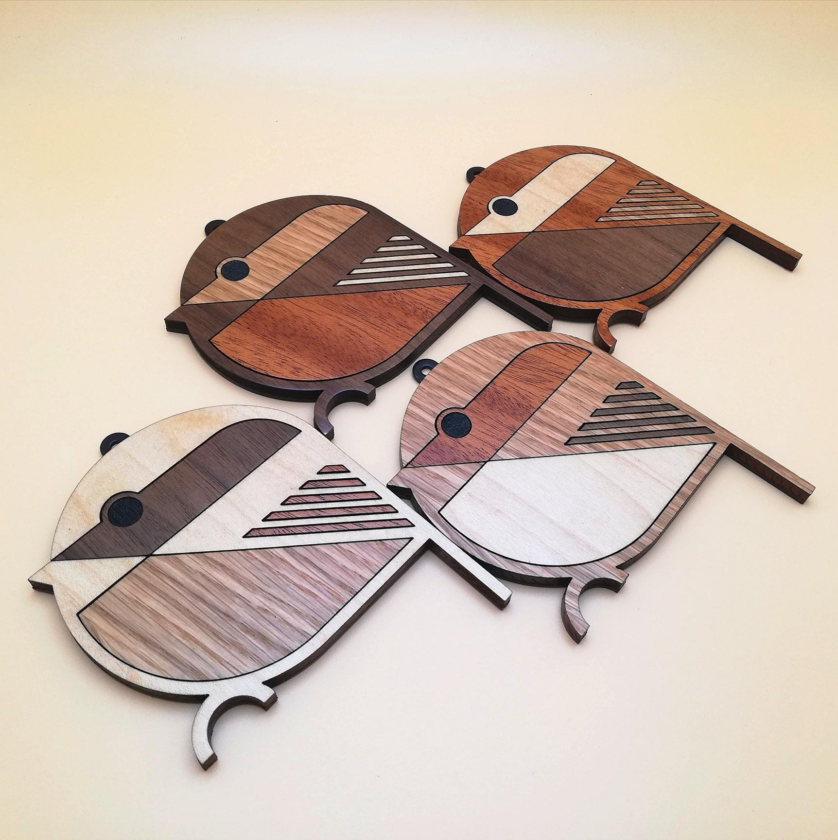 Wooden Birds Wall Decor - Wood Inlay Chickadee Hanging Ornament ...