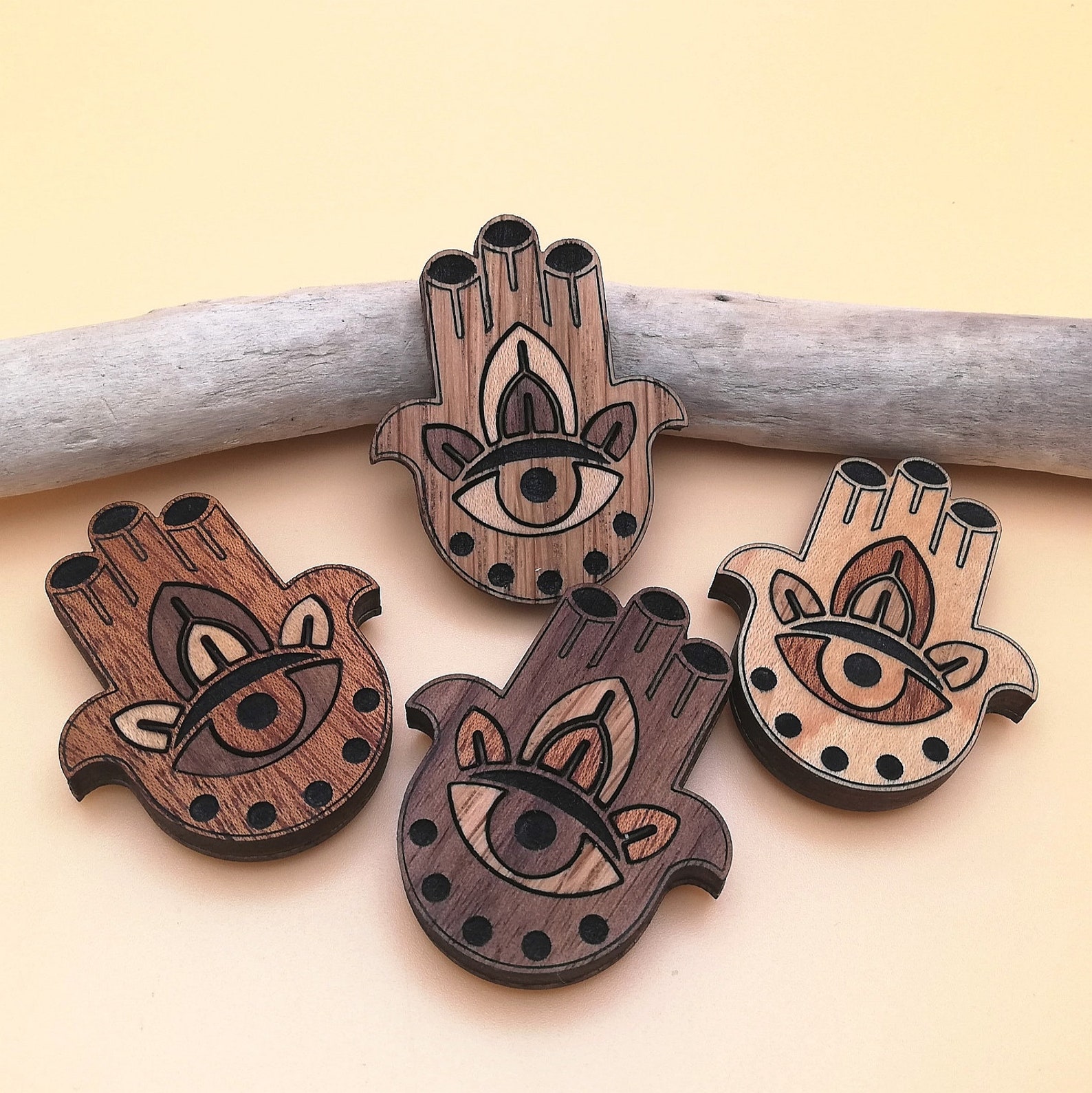 Wooden Hamsa Hand Fridge Magnets - Wood Inlay Set of 4 - Etsy