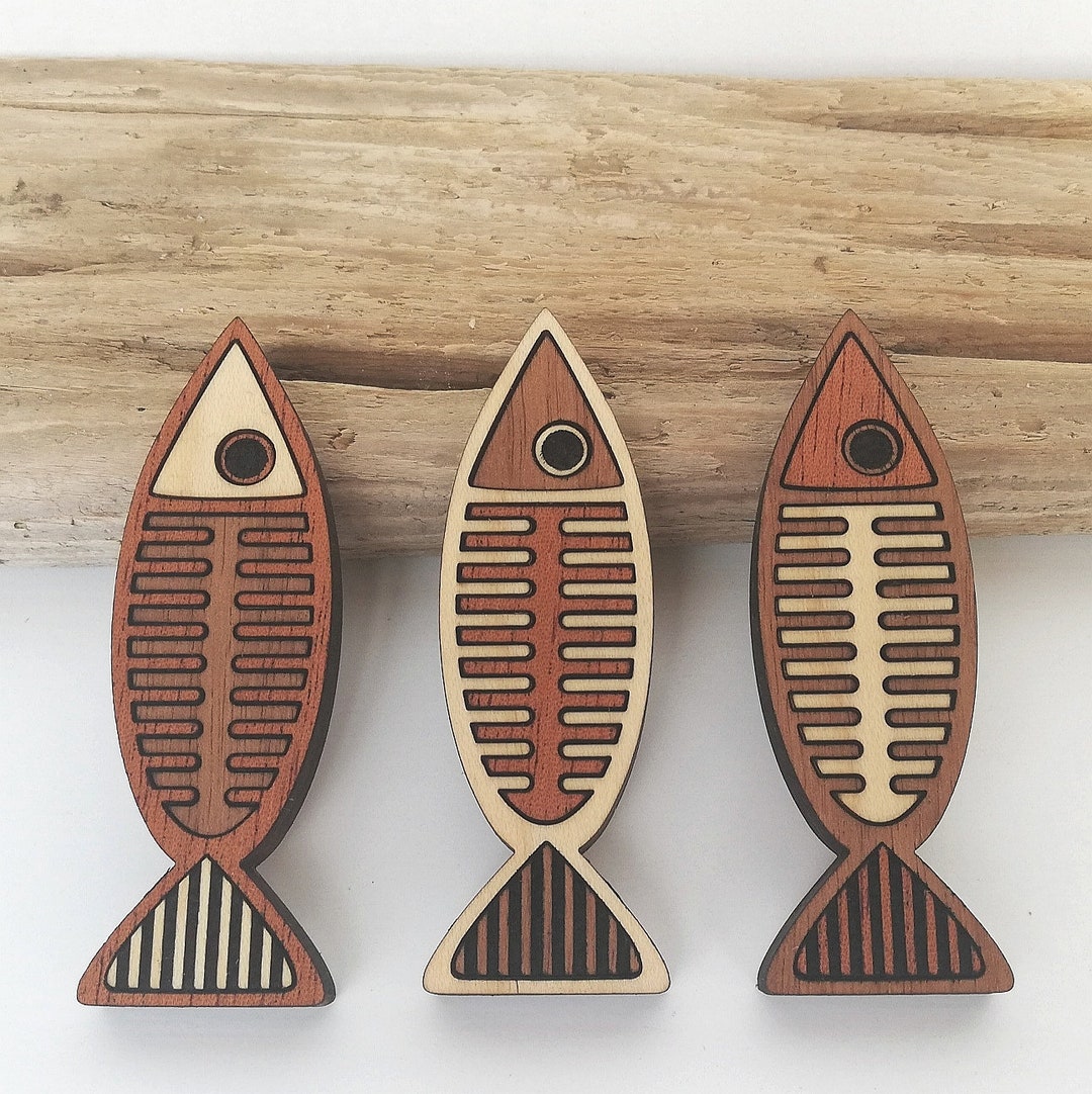 Wood Inlay Fish Magnet Set of 3 - Wooden Fish Fridge Magnets - Fishing ...