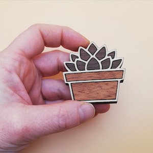 Potted Plants Wood Inlay Magnet Set of 4 - Wooden Cactus Fridge Magnets ...