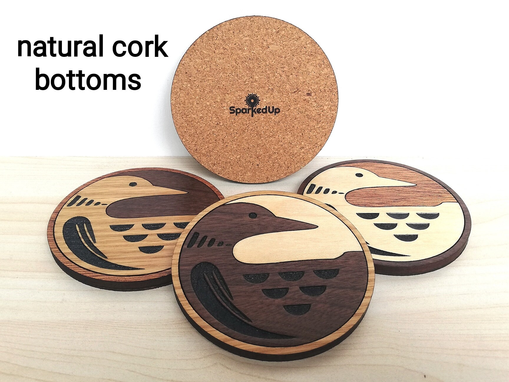 Wood Inlay Loon Coaster Set, Hand Painted Bird Design - Etsy