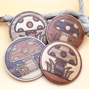 Wood Inlay Mushroom Coaster Set of 4. Wooden Toadstool Coasters ...