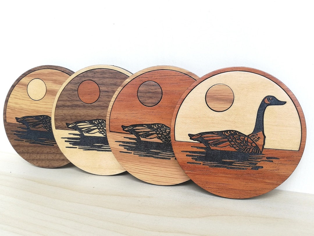 Canada Goose Wooden Coaster Set of 4. Wood Inlay Engraved - Etsy Canada