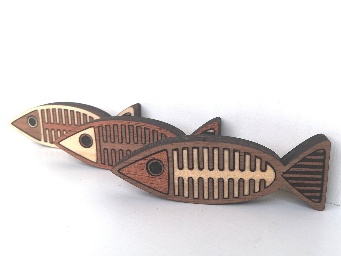 Wood Inlay Fish Magnets: Walnut, Mahogany, Maple - Set of 3 - Etsy