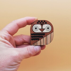 Wood Inlay Owl Magnet Set of 4 Wooden Owls Fridge Magnets Bird Lovers ...