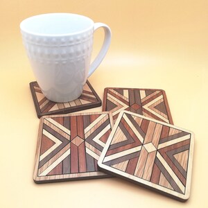 Barn Quilt Wood Inlay Coasters: Rustic Square Coaster Set - Etsy