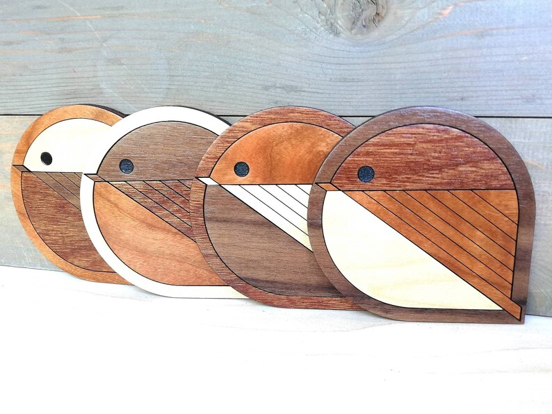 Wood Inlay Birds Coaster Set of 4 Chickadees. Animal Coasters - Etsy