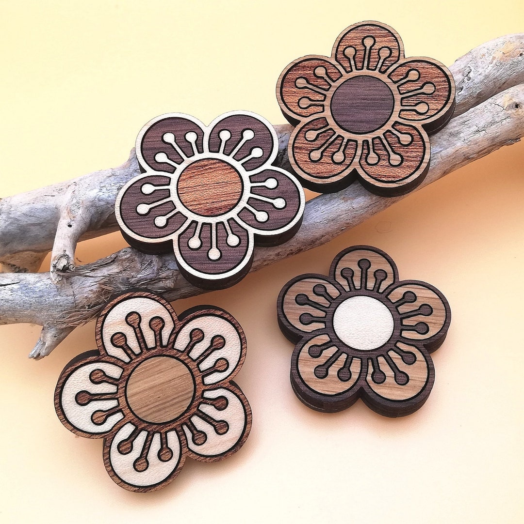Wood Inlay Flower Magnets: Cherry Blossom Fridge Decor, Set of 4 - Etsy