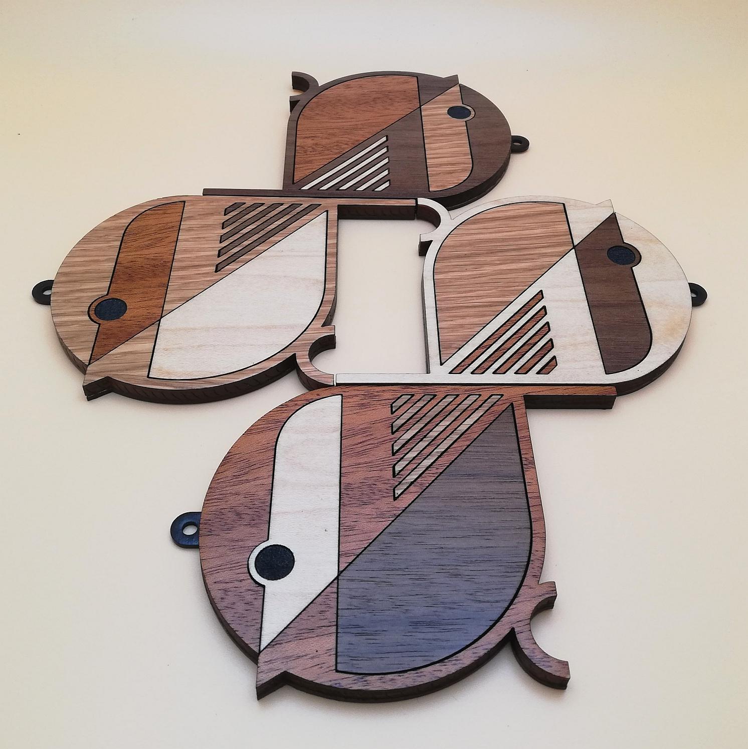 Wooden Birds Wall Decor - Wood Inlay Chickadee Hanging Ornament ...
