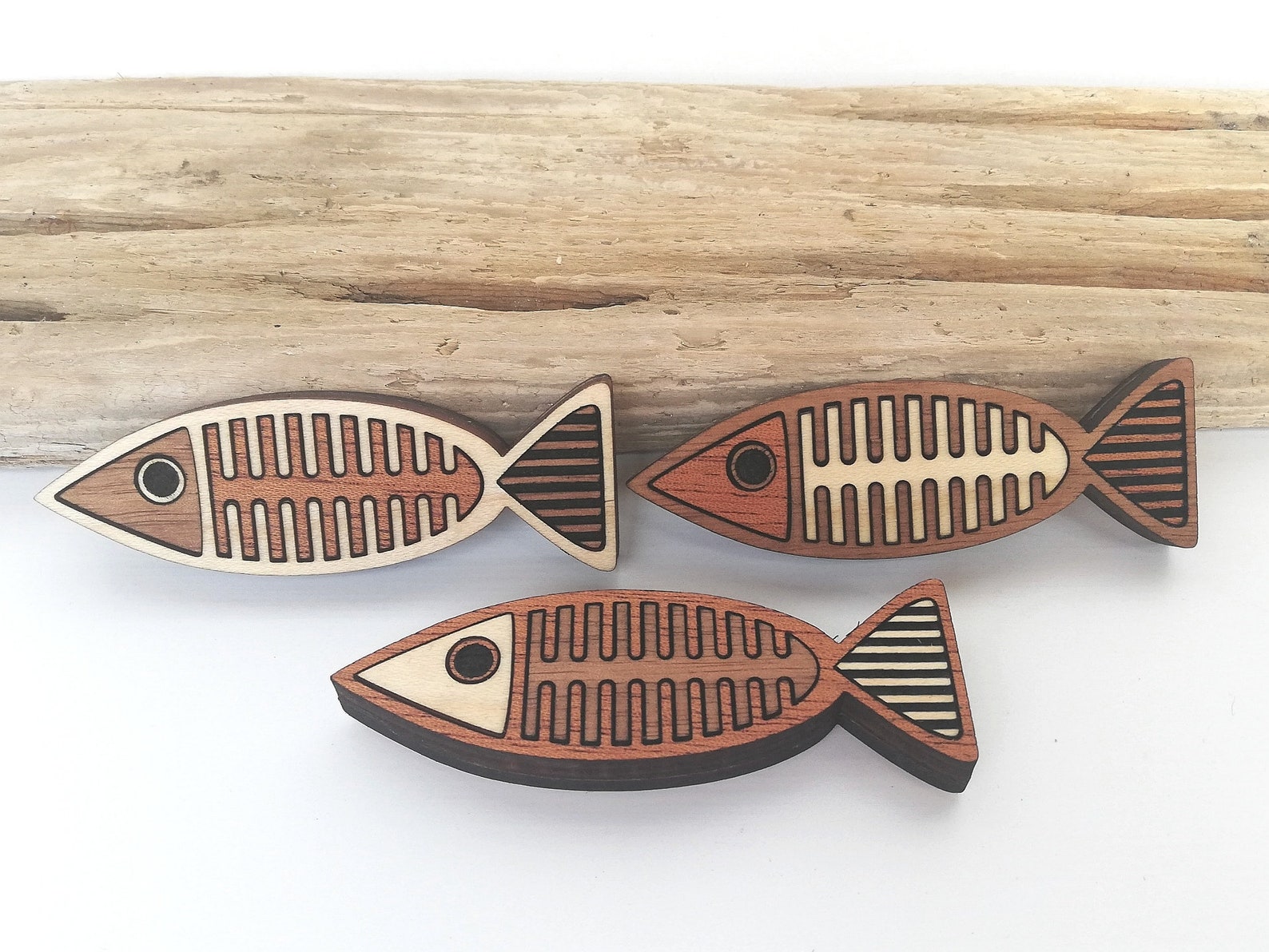 Wood Inlay Fish Magnets: Walnut, Mahogany, Maple - Set of 3 - Etsy