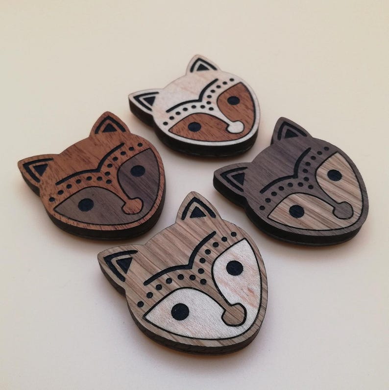 Wood Inlay Fox Magnet Set: Animal Fridge Magnets - Etsy