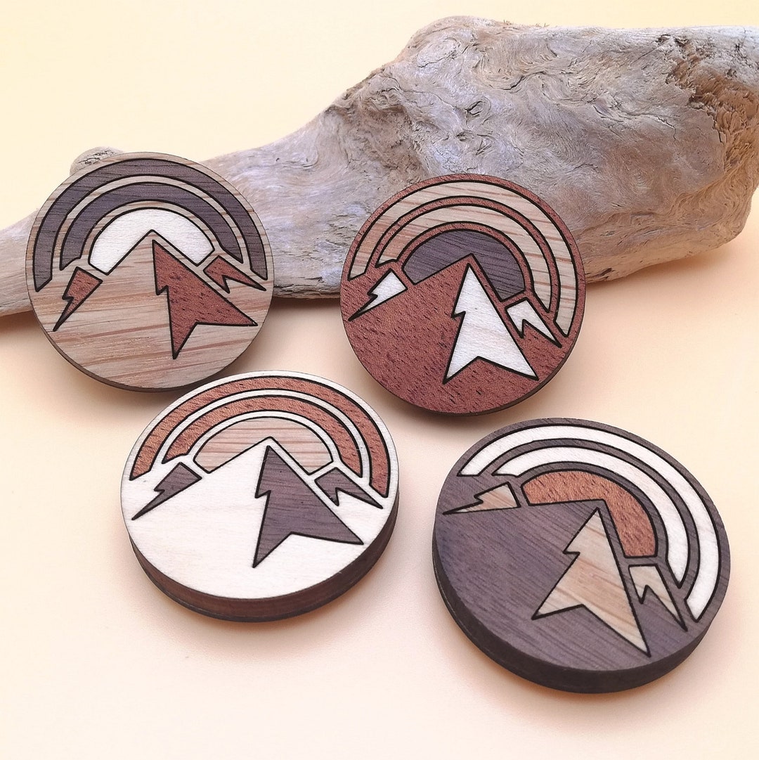 Mountain Sunset Wood Inlay Magnet Set of 4 - Unique Wooden Fridge ...
