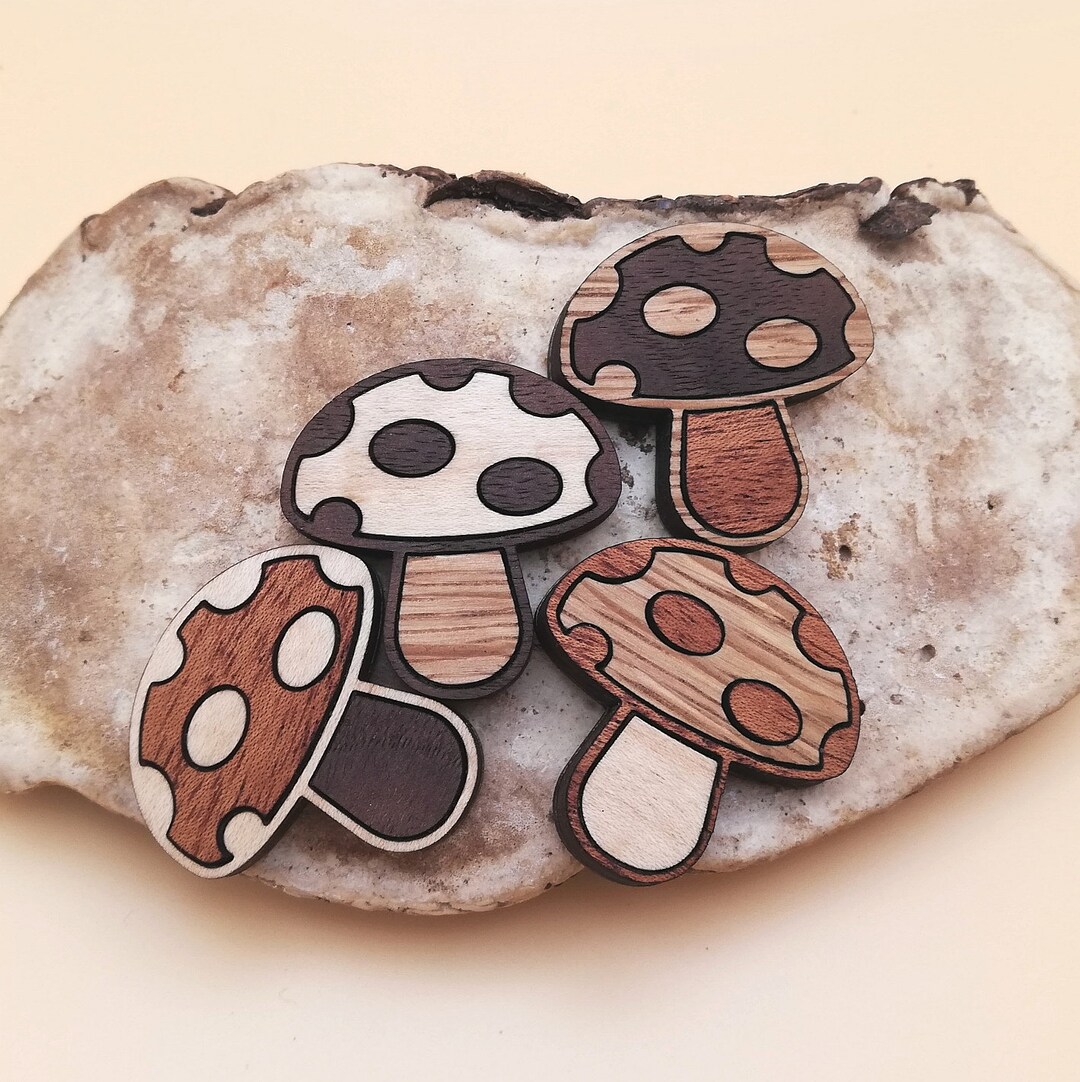 Wooden Mushrooms Magnet Set of 4 - Wood Inlay Toadstool Fridge Magnets ...