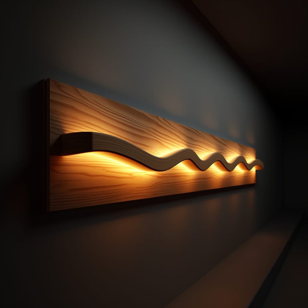 Decorative Wooden Wall Lamp, Handmade Wooden LED Lighting, Wireless ...