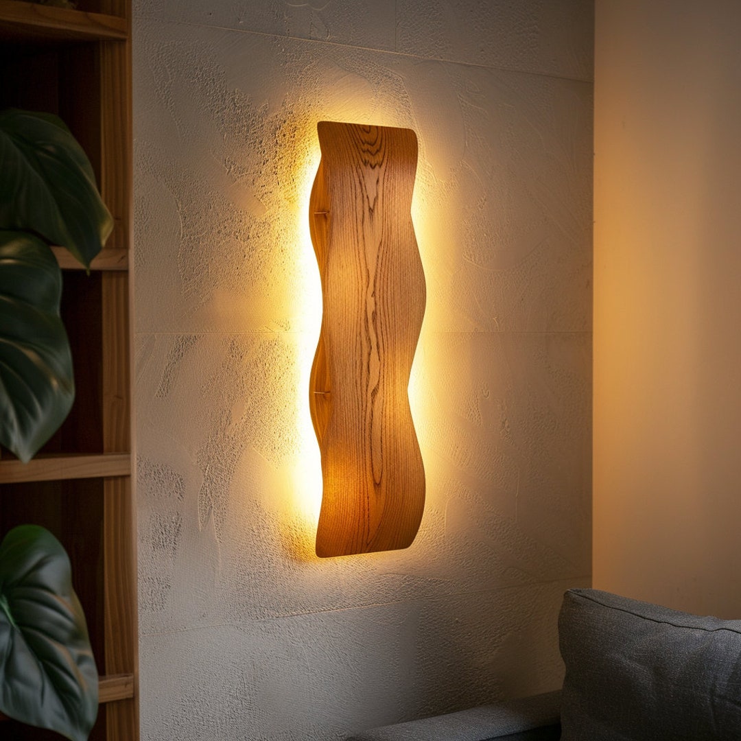 Decorative Wooden Wall Lamp, Handmade Wooden LED Lighting, Wireless ...