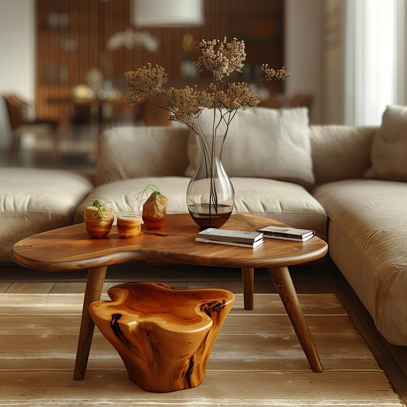 Handmade Natural Wood Coffee Table: Modern Style Bean Table - Etsy