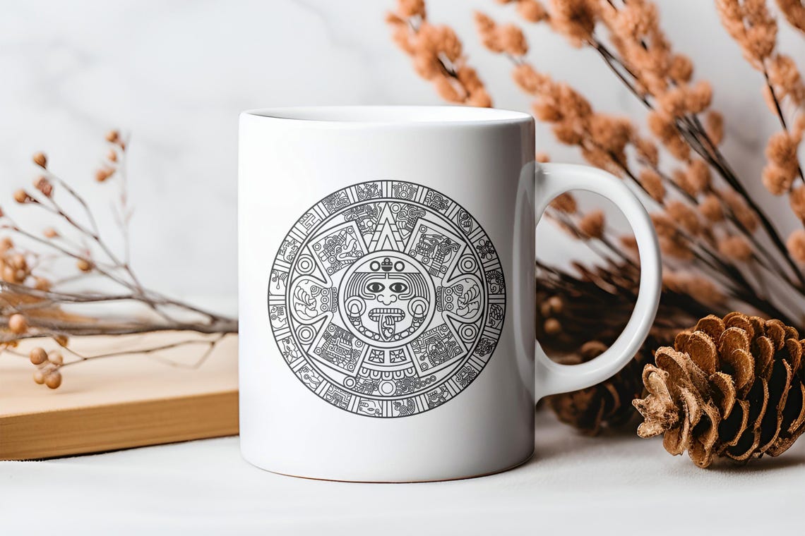 Aztec Calendar SVG Silhouette for Engraving & Cutting, Vector Mayan ...