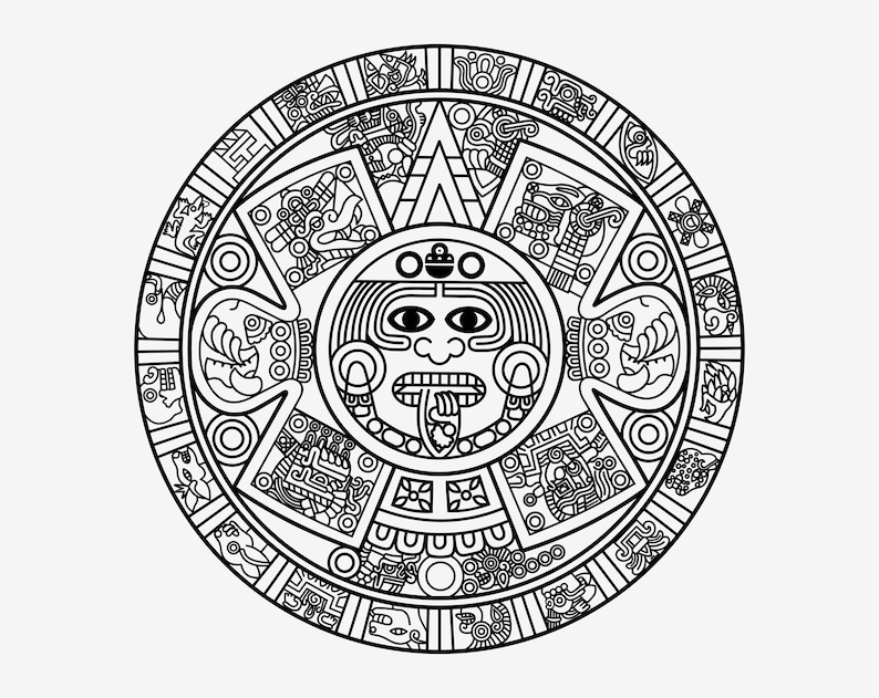 Aztec Calendar SVG Silhouette for Engraving & Cutting, Vector Mayan ...