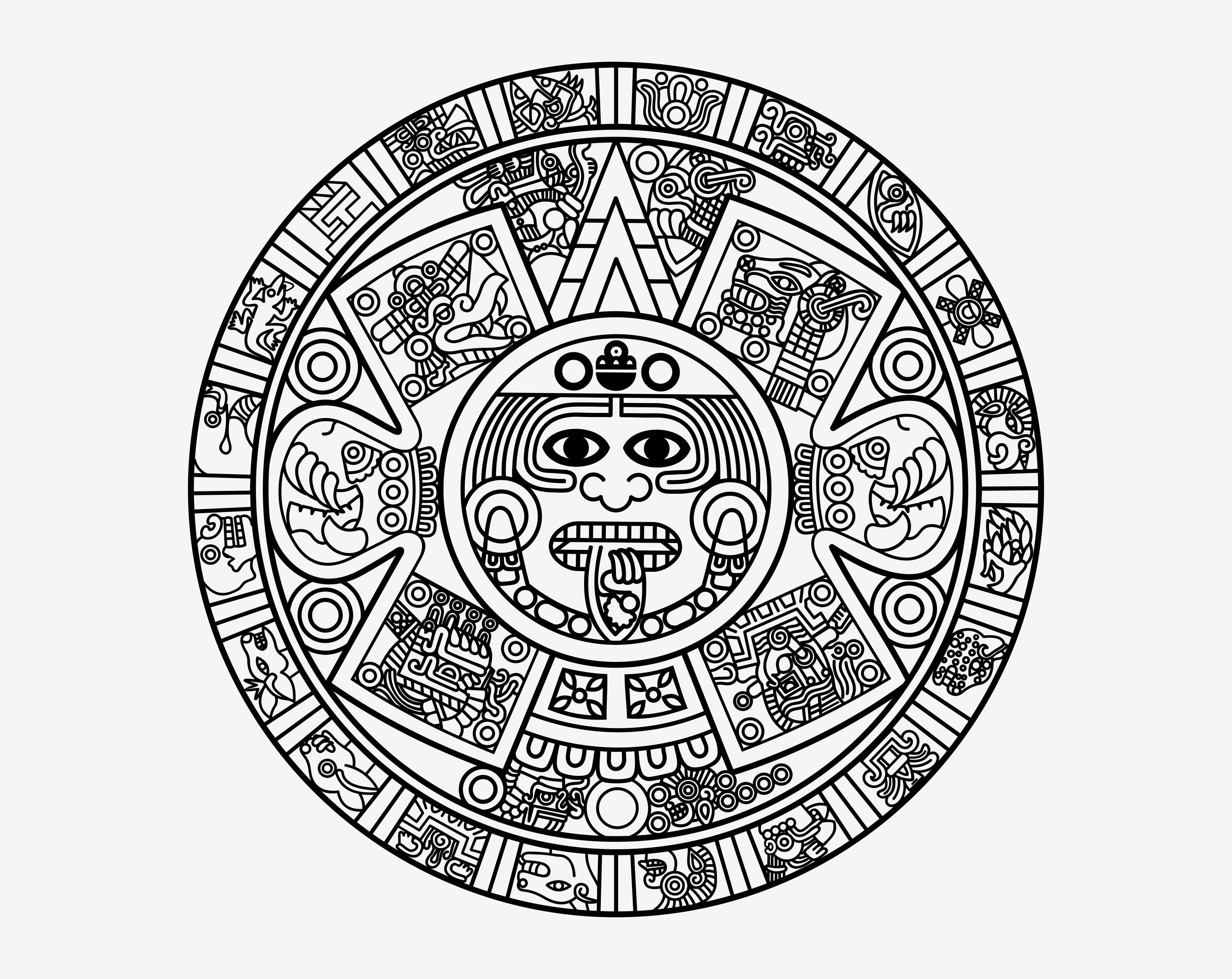 Aztec Calendar SVG Silhouette for Engraving & Cutting, Vector Mayan ...