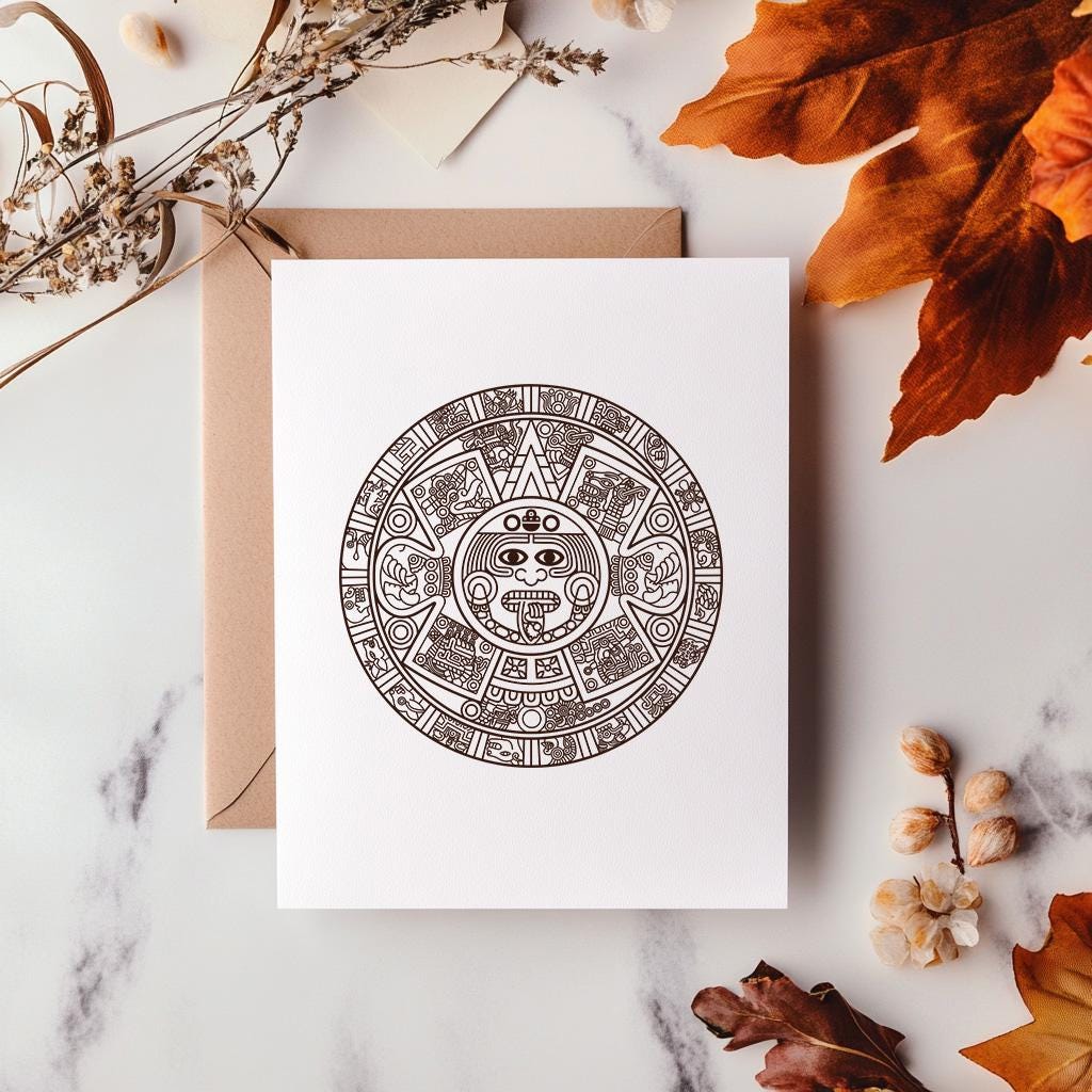 Aztec Calendar SVG Silhouette for Engraving & Cutting, Vector Mayan ...