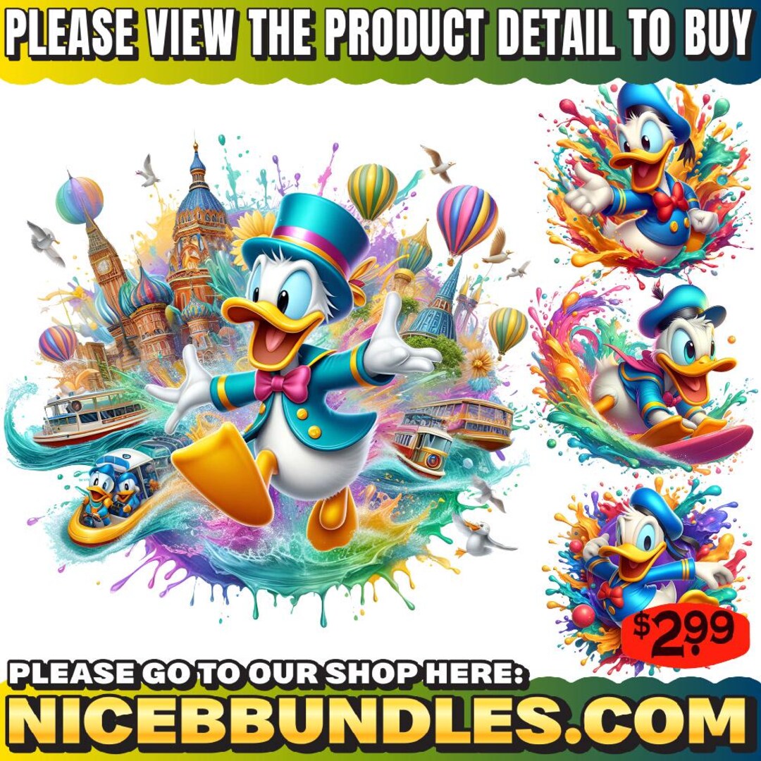 4 PNG Donald Duck Splash and Watercolor Digital Design PNG File for ...