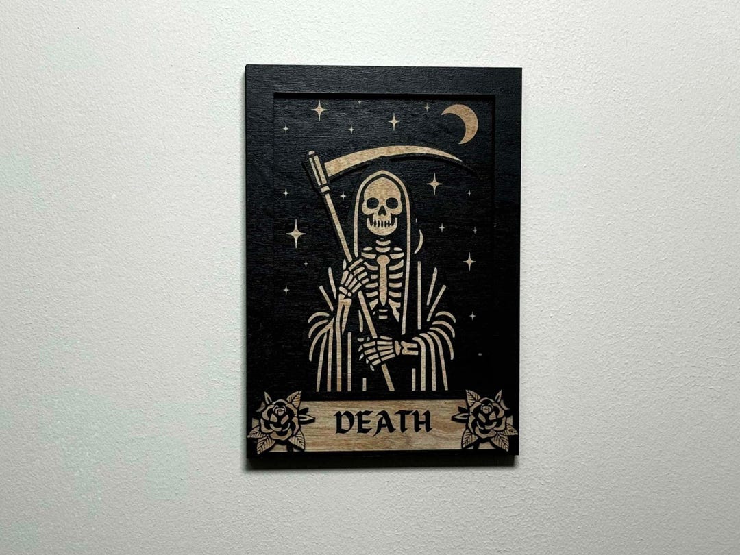 Small Death Tarot Card 3D Wooden Gallery Wall Art Hanging Black Frame ...