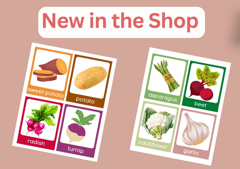 ESL Vegetable Flash Cards, Printable Flash Cards, Montessori Flash Card ...