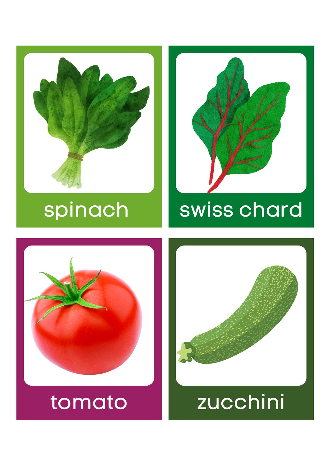 ESL Vegetable Flash Cards, Printable Flash Cards, Montessori Flash Card ...