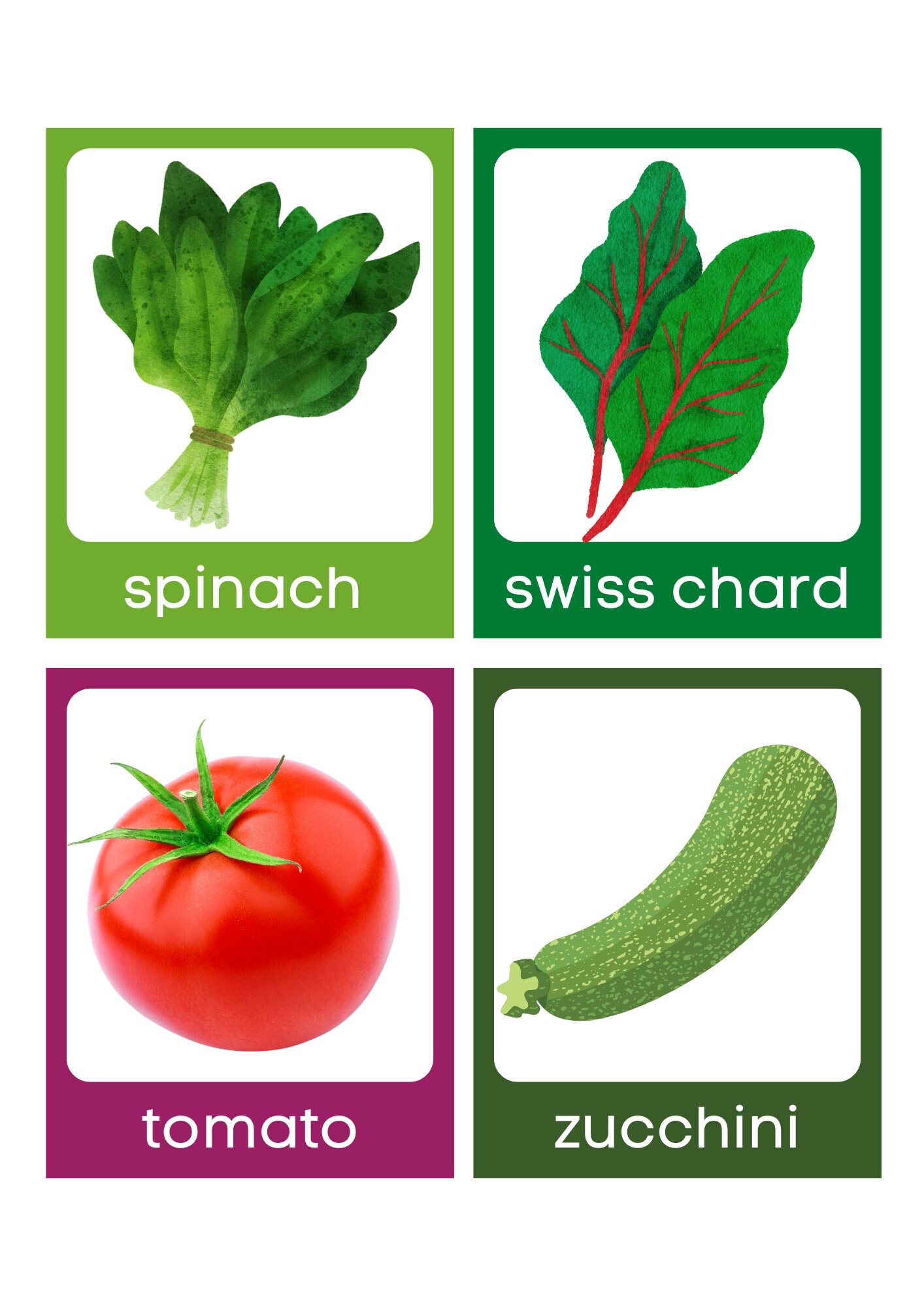 ESL Vegetable Flash Cards, Printable Flash Cards, Montessori Flash Card ...