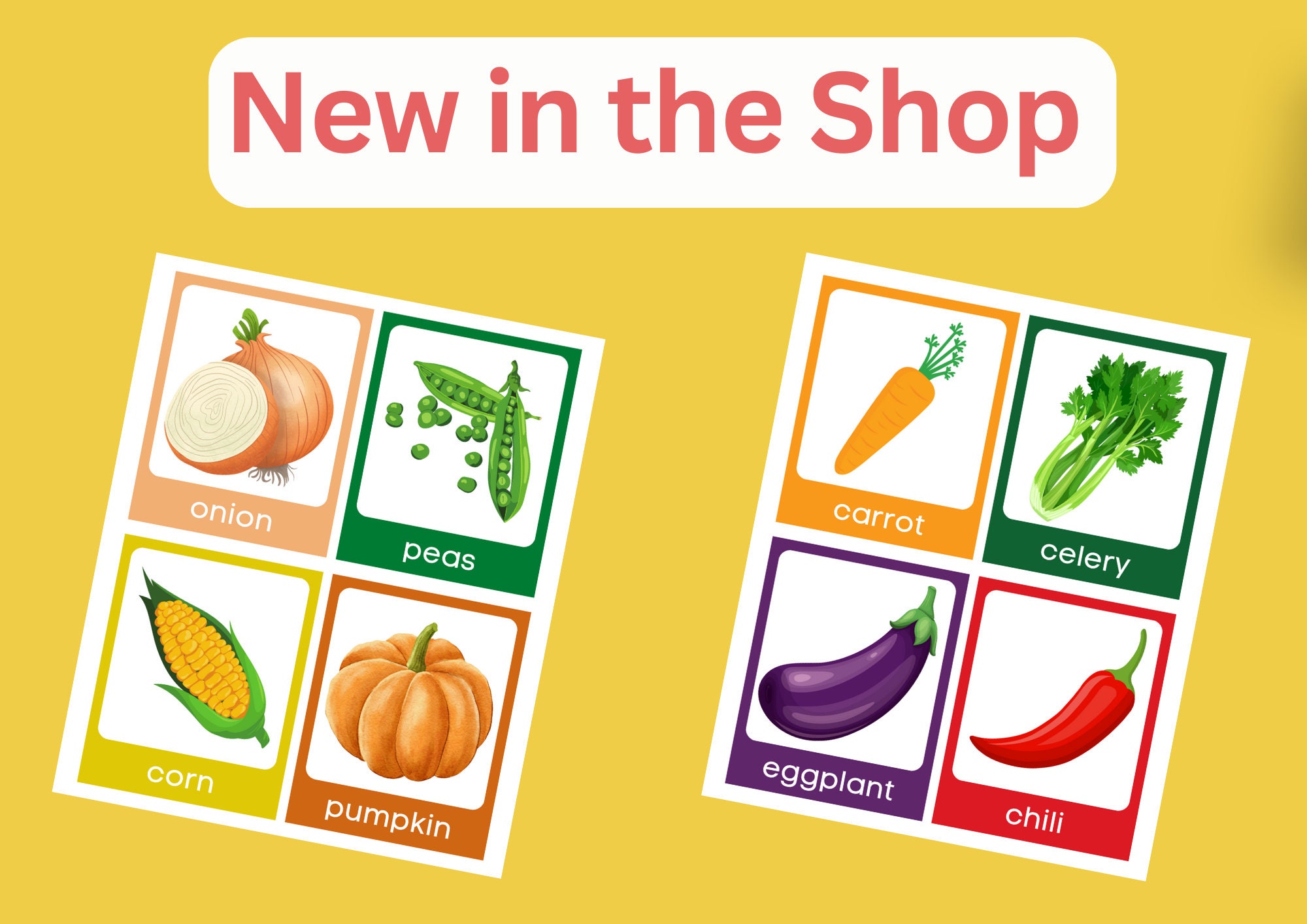 ESL Vegetable Flash Cards, Printable Flash Cards, Montessori Flash Card ...