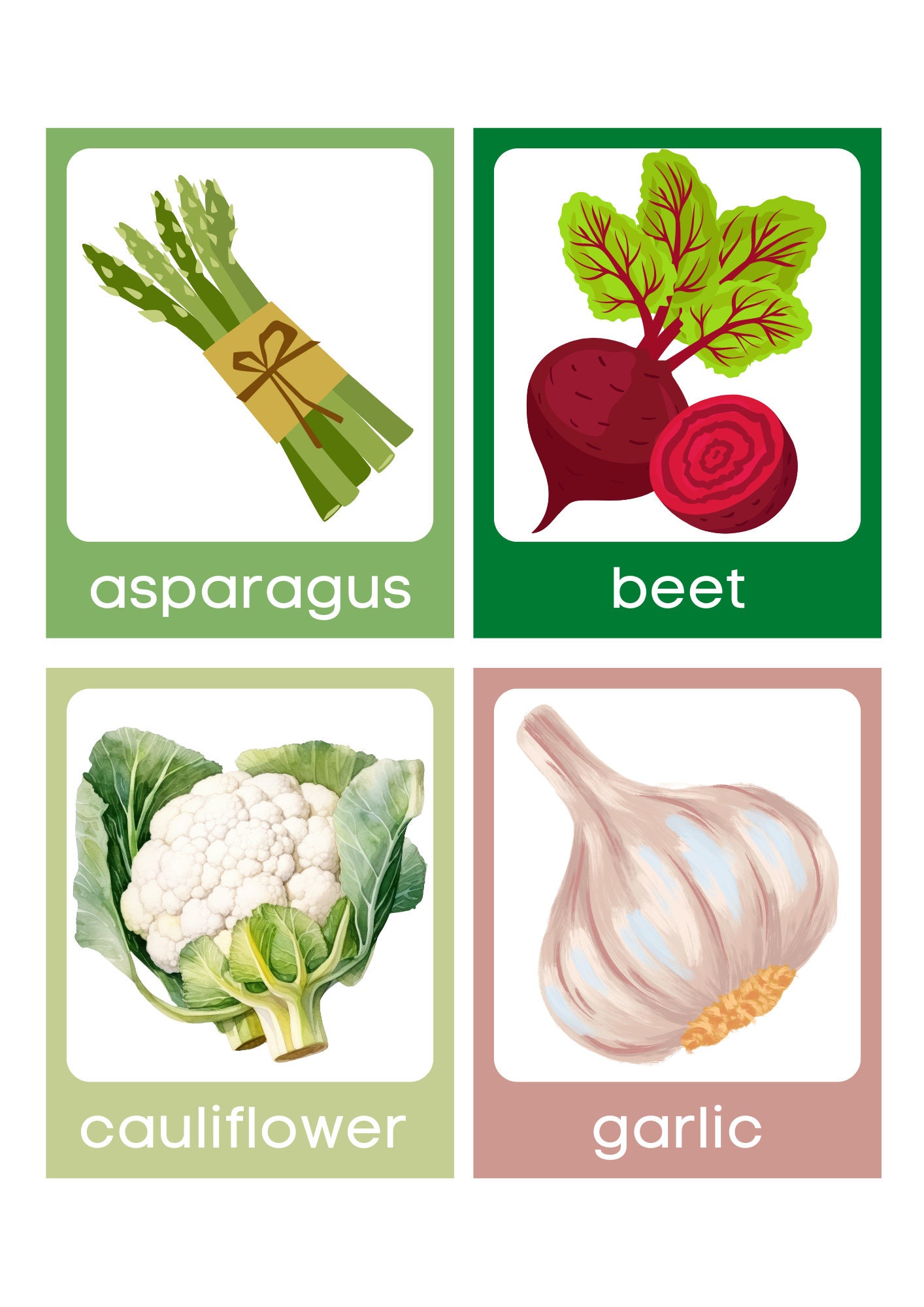 ESL Vegetable Flash Cards, Printable Flash Cards, Montessori Flash Card ...