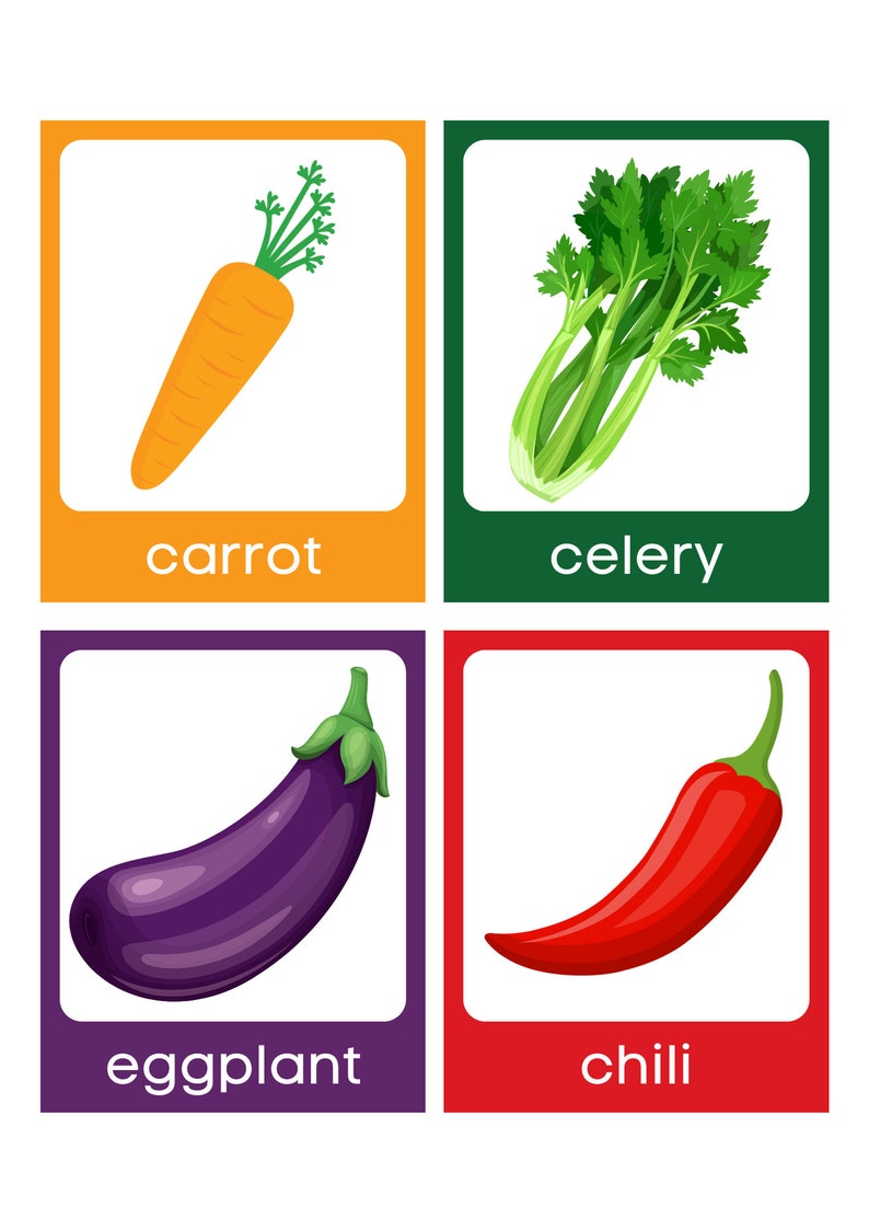 ESL Vegetable Flash Cards, Printable Flash Cards, Montessori Flash Card ...