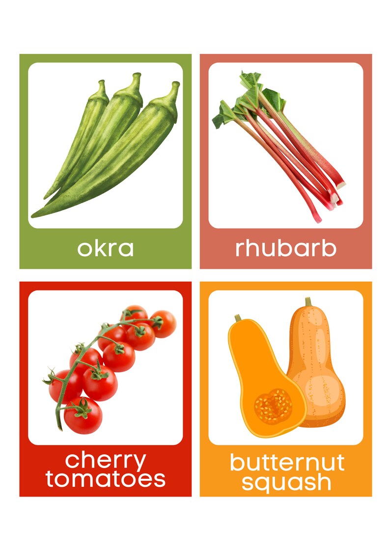 ESL Vegetable Flash Cards, Printable Flash Cards, Montessori Flash Card ...