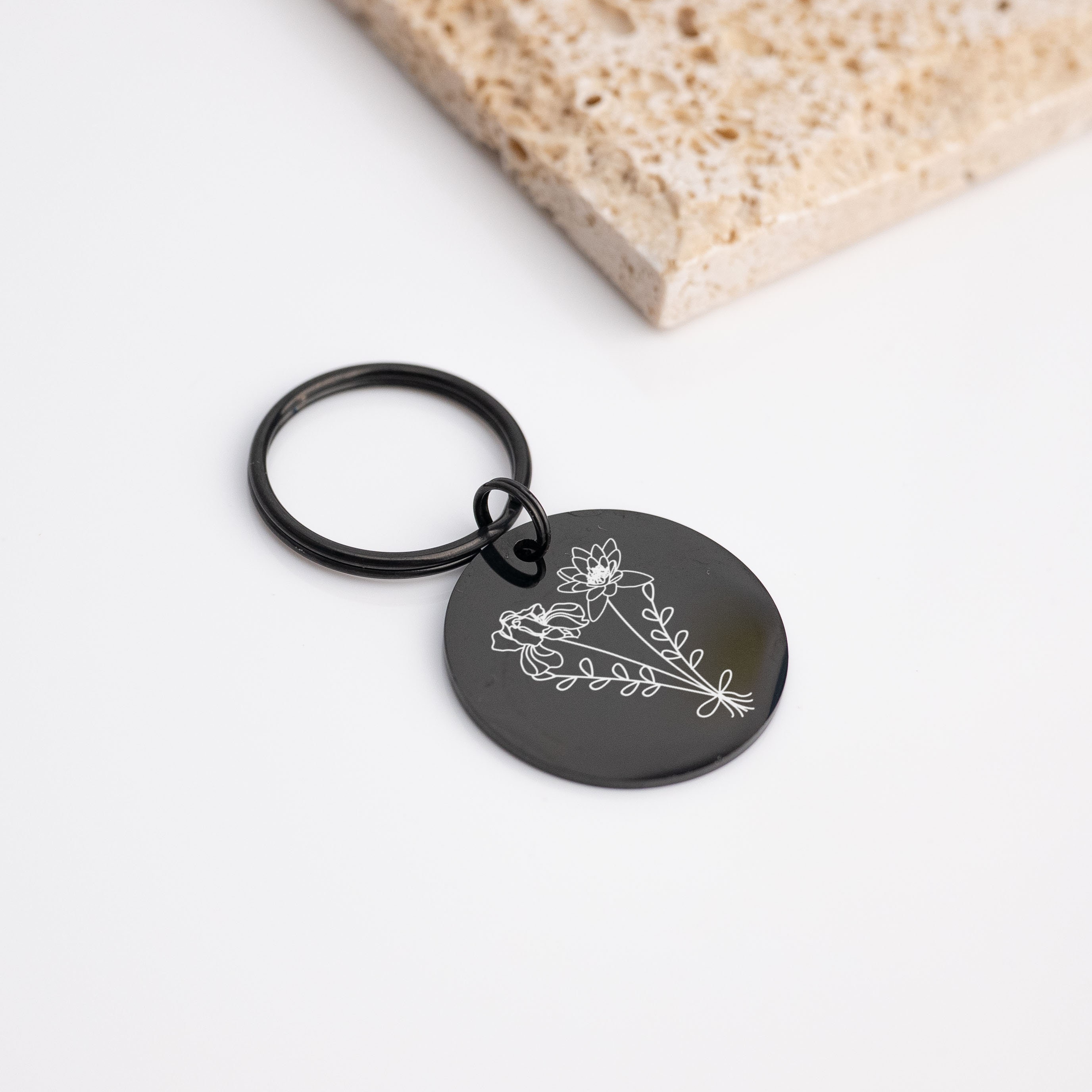 Personalised Birth Flower Keyring, Combined Bouquet Keychain, Engraved ...