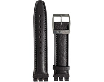 Original Vintage Swatch 19 - 20mm Black Leather Replacement Strap for ...