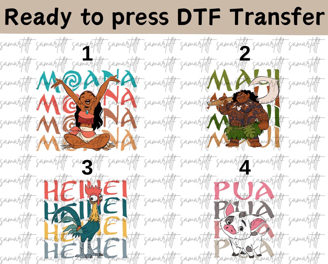 Disney Princess Moana Characters DTF Transfer, Moana Pua and Hei Hei ...