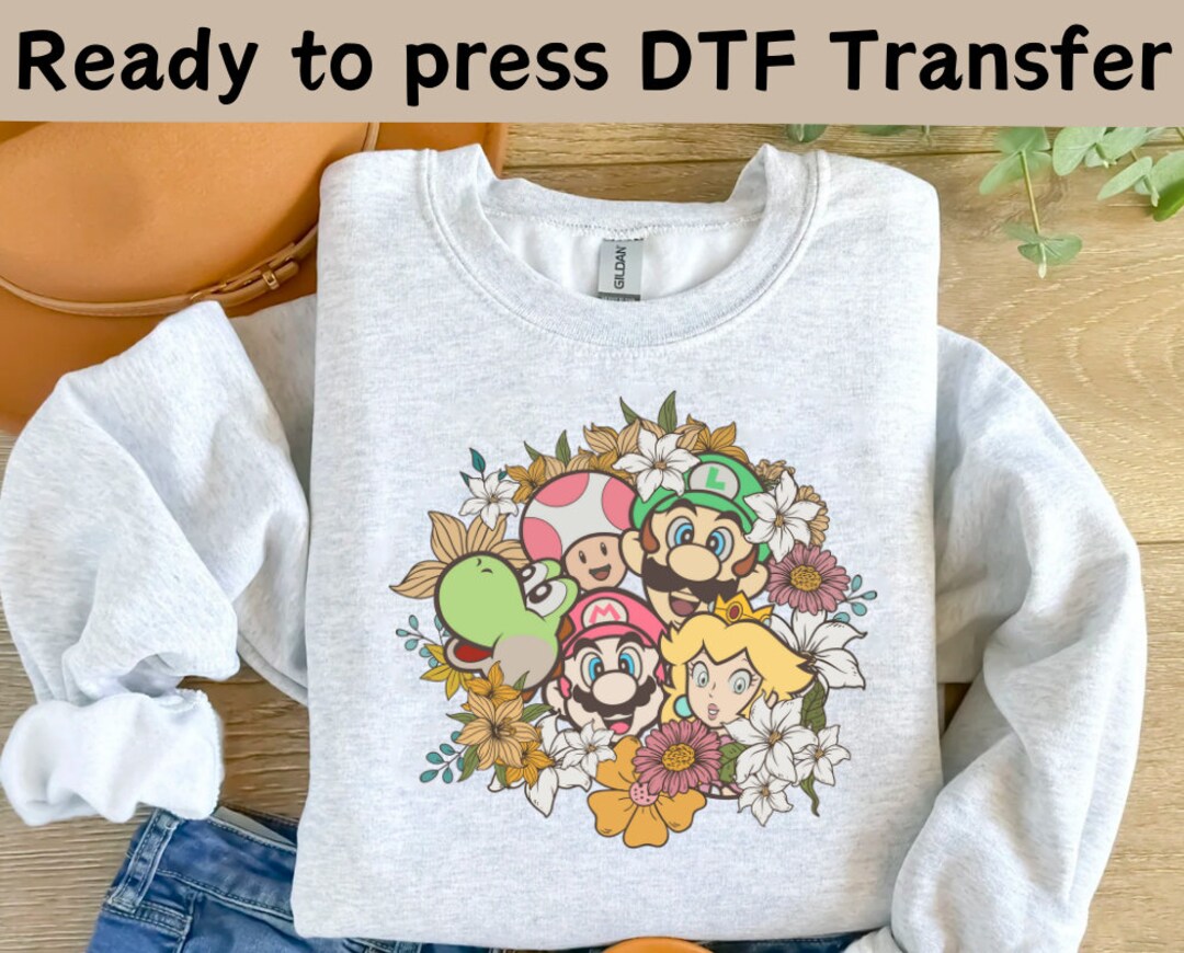 Super Mario Friends Floral DTF Transfer, Super Mario Character DTF, Super Mario Gaming DTF ...