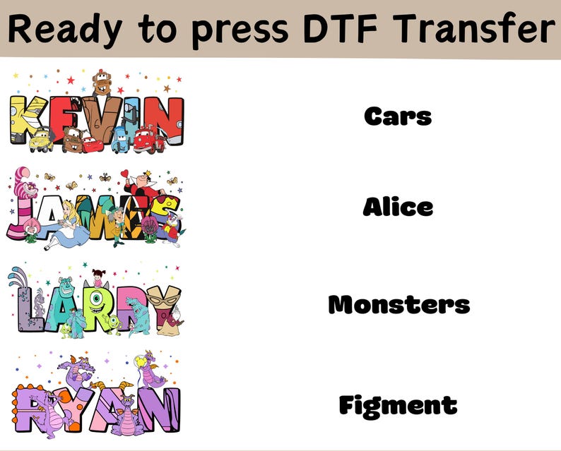 Disney Custom Name DTF, Customize All Disney Characters Shirt, Disney ...