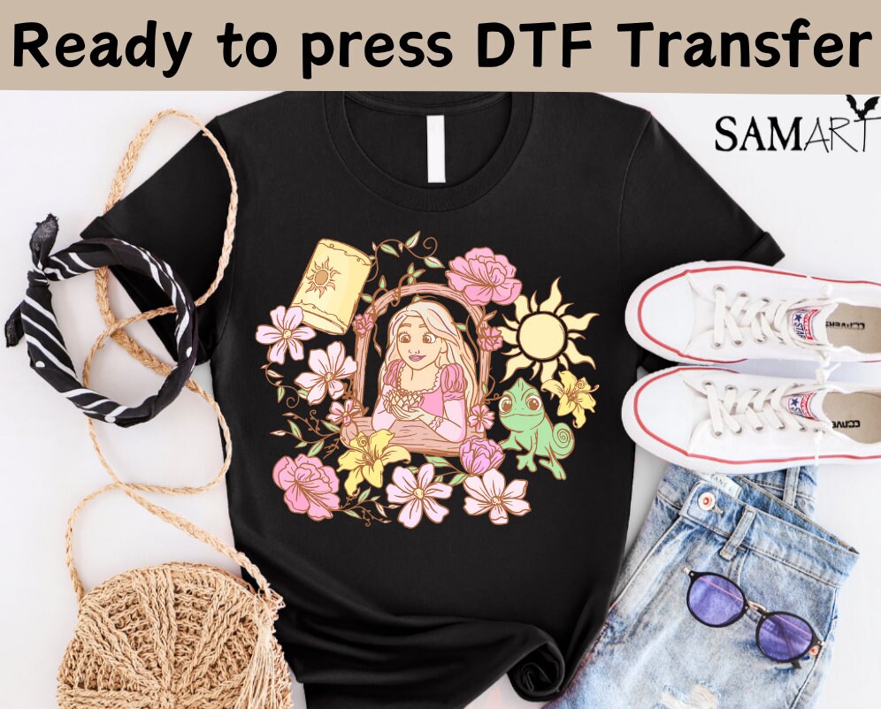 Disney Princess Rapunzel DTF Transfer, Rapunzel Tangled DTF, Floral Rapunzel Ready to Press ...