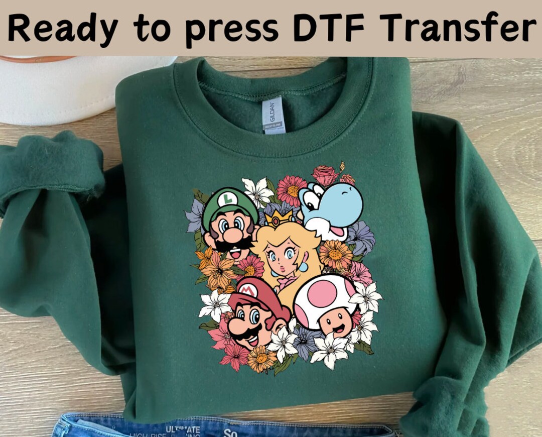 Super Mario Friends Floral DTF Transfer, Super Mario Character DTF ...