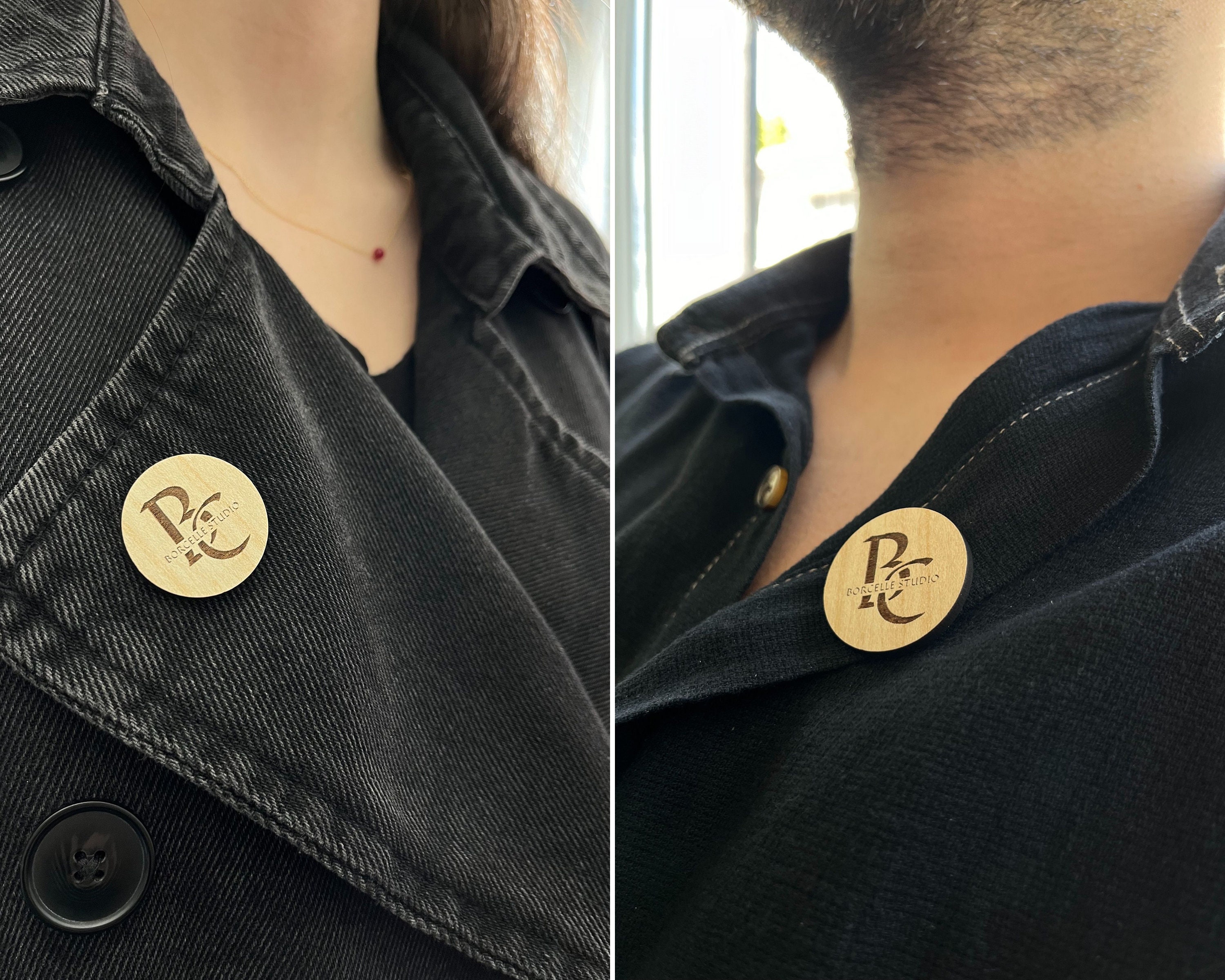 Personalized Wooden Company Logo Badge, Your Company Logo Label Pin ...